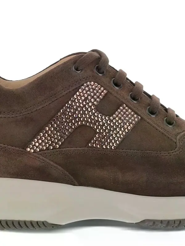 Hogan Crystal-embellished Suede Low-top Sneakers - Brown