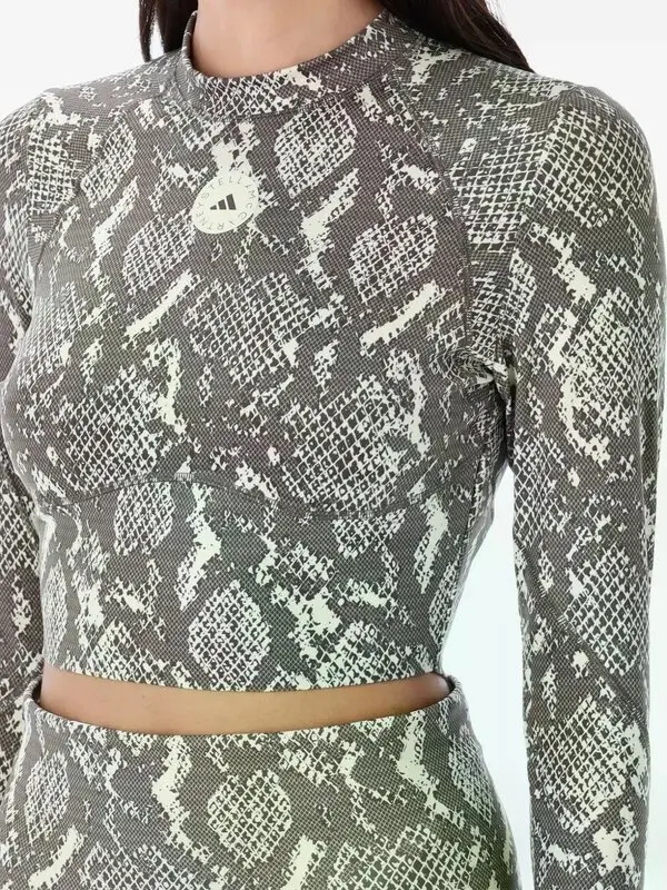 Adidas By Stella McCartney Long-sleeve Cropped Top With Snake Print - Grey