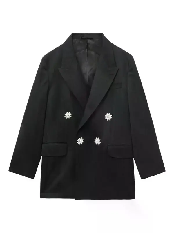 Simone Rocha Flower-embellished Double-breasted Blazer - Grey