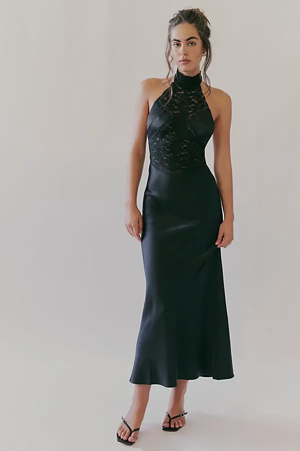 Third Form Serenade Lace Halter Maxi Dress - Black | Editorialist