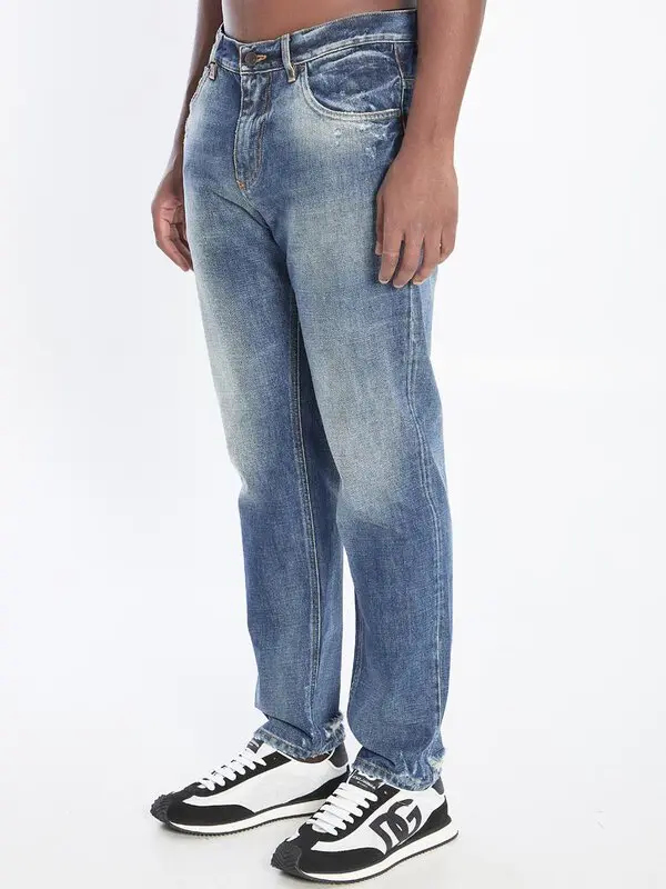 Dolce & Gabbana Denim Pants With Logo Plaque