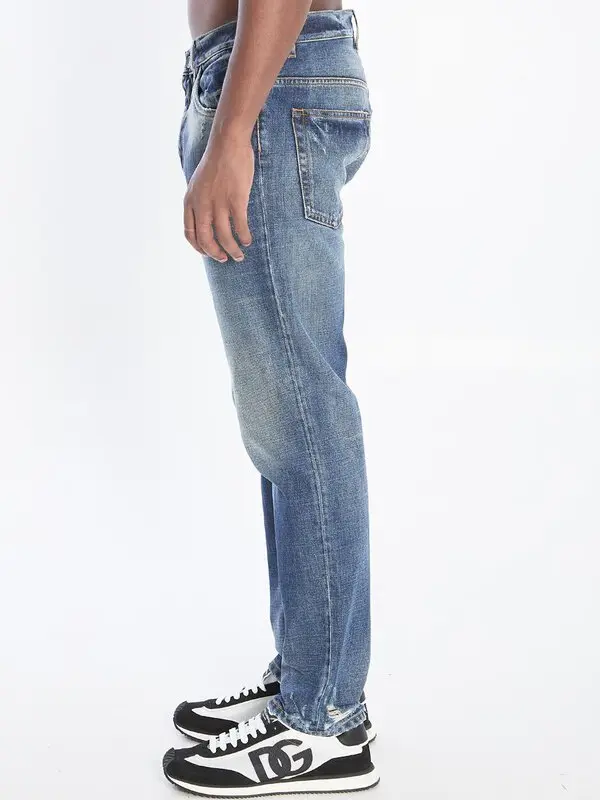 Dolce & Gabbana Denim Pants With Logo Plaque