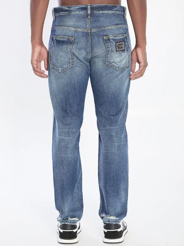 Dolce & Gabbana Denim Pants With Logo Plaque