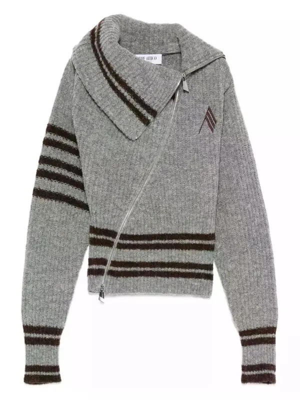 Attico Striped Zip-front Cardigan - Grey