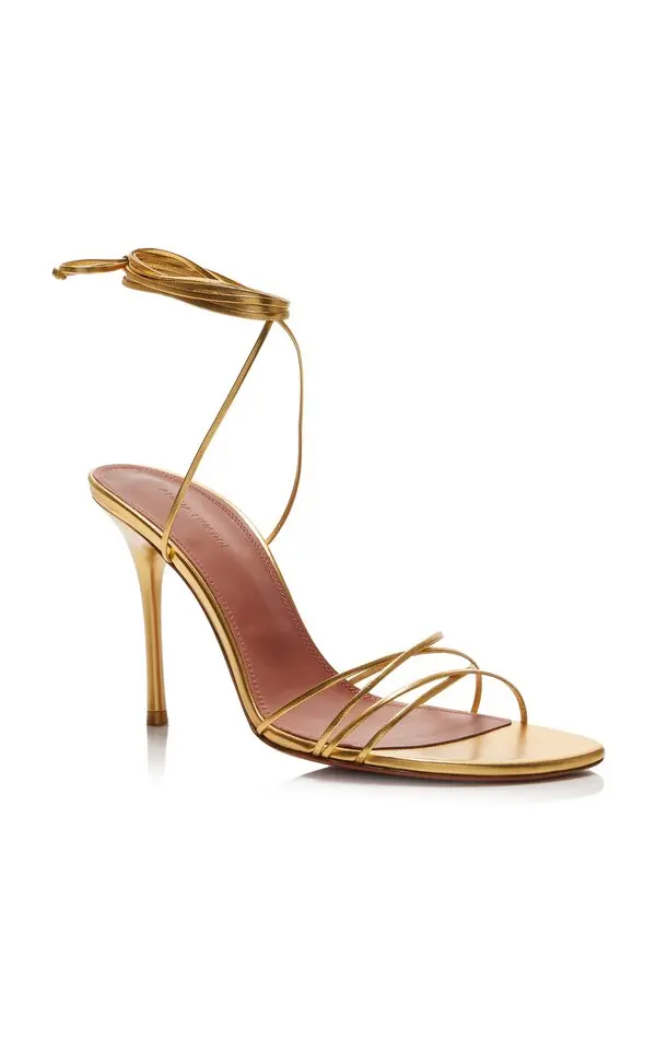 Amina Muaddi - Lori Lace-Up Metallic-Leather Sandals