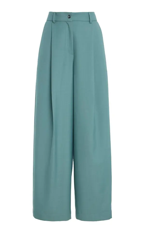 SLOAN Pleated Wide-leg Trousers - Blue