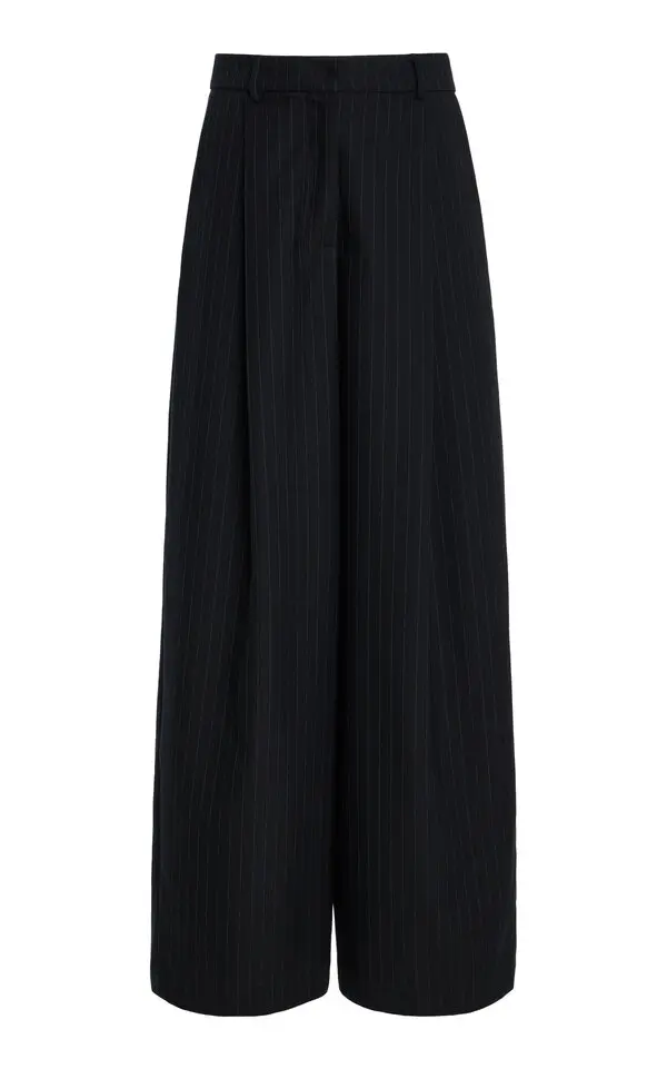 SLOAN Pleated Pinstriped Wool Trousers