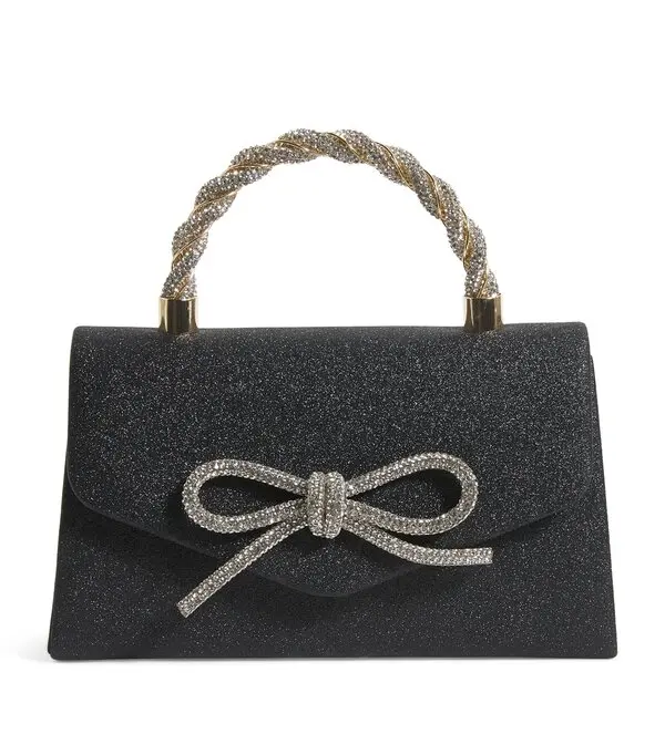 DAVID CHARLES Glitter Diamanté Bow Handbag - Black