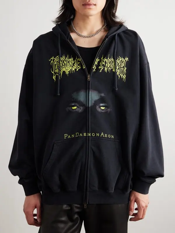 Vetements Cradle Of Filth Oversized Printed Zip-Up Hoodie In Black