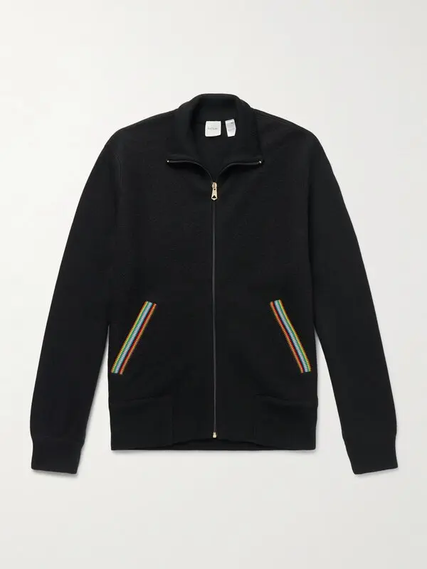 Paul Smith Stripe-trimmed Wool Zip-up Cardigan