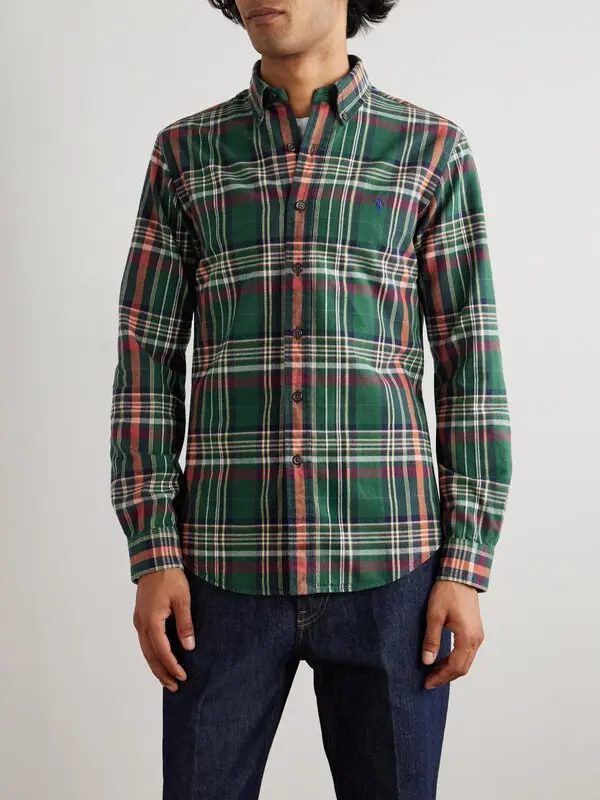 Polo Ralph Lauren Button-down Collar Checked Cotton Oxford Shirt - Green