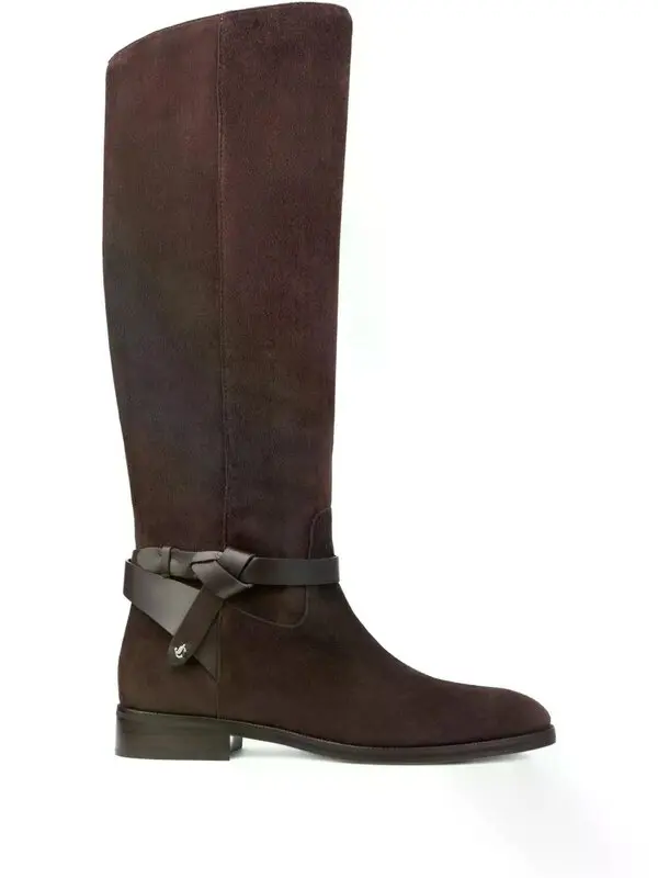 JIMMY CHOO Lawton Knotted Leather Strap Boots - Brown