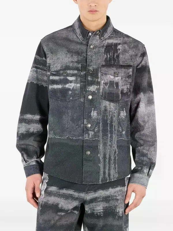Roberto Cavalli Abstract-print Denim Shirt