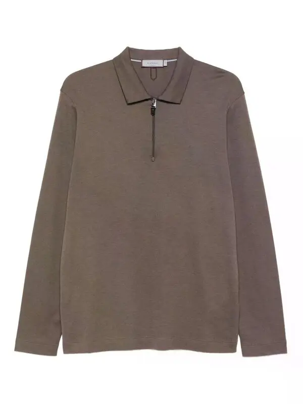 Canali Zip-neck Long-sleeve Top - Brown
