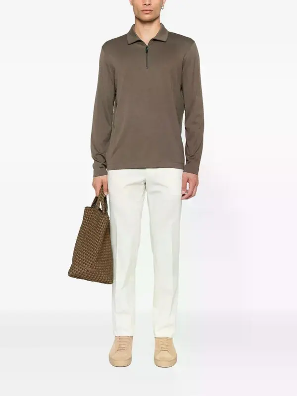 Canali Zip-neck Long-sleeve Top - Brown