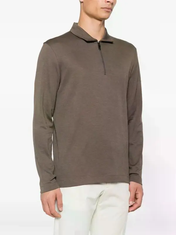 Canali Zip-neck Long-sleeve Top - Brown