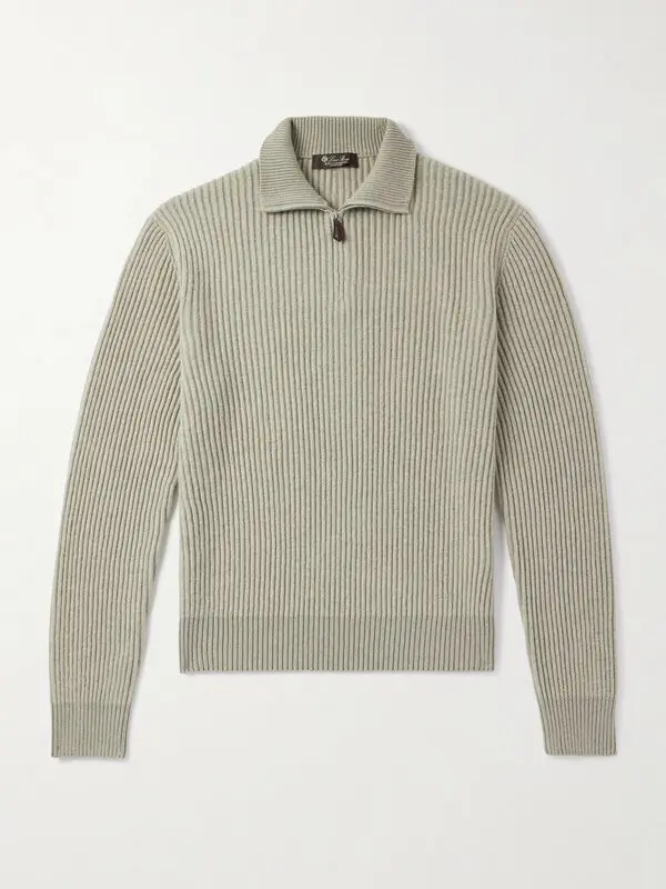 Loro Piana Plane Tree Ribbed Cashmere Half-zip Sweater