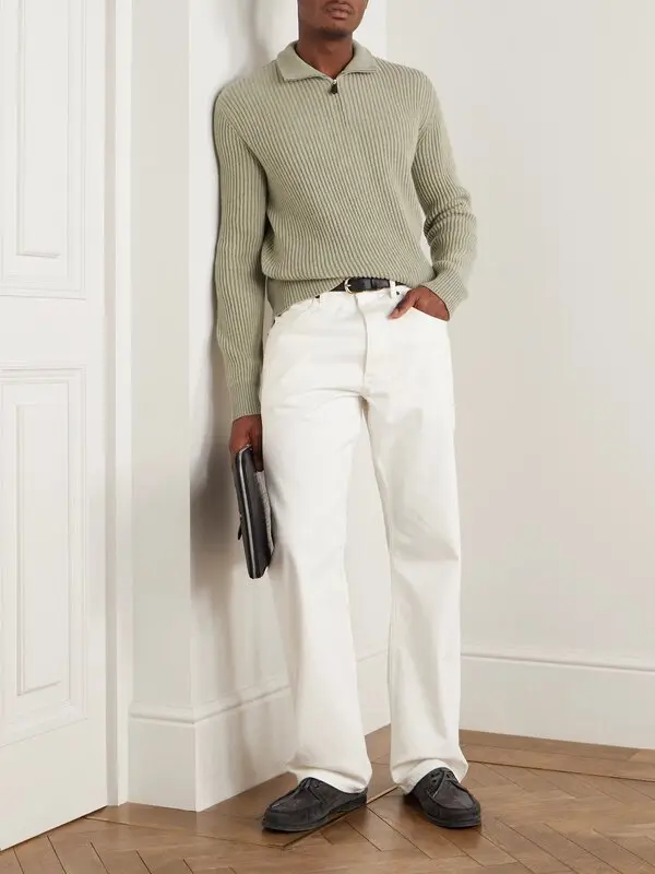 Loro Piana Plane Tree Ribbed Cashmere Half-zip Sweater