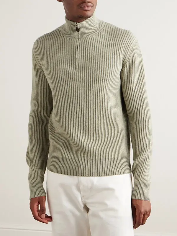 Loro Piana Plane Tree Ribbed Cashmere Half-zip Sweater
