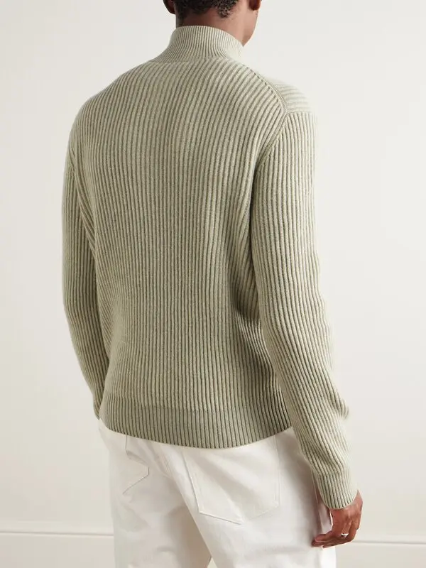 Loro Piana Plane Tree Ribbed Cashmere Half-zip Sweater