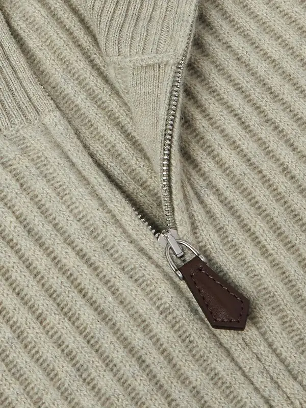 Loro Piana Plane Tree Ribbed Cashmere Half-zip Sweater