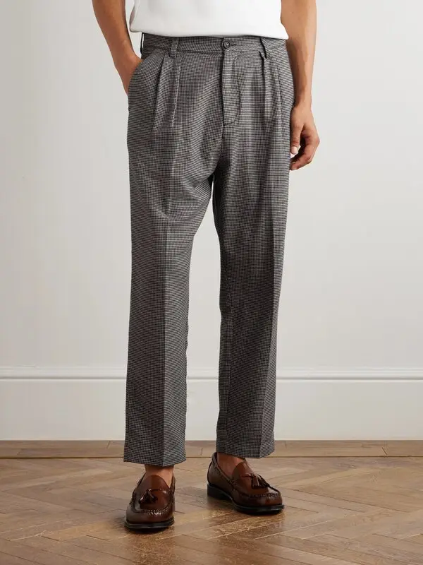 Massimo Alba Stan Straight-leg Pleated Houndstooth Trousers - Gray