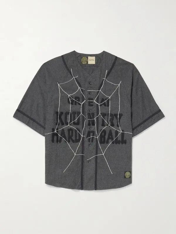 Kapital Embroidered Felt-trimmed Cotton And Wool-blend Shirt - Gray