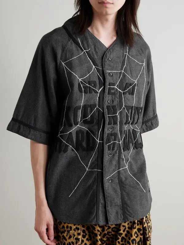 Kapital Embroidered Felt-trimmed Cotton And Wool-blend Shirt - Gray