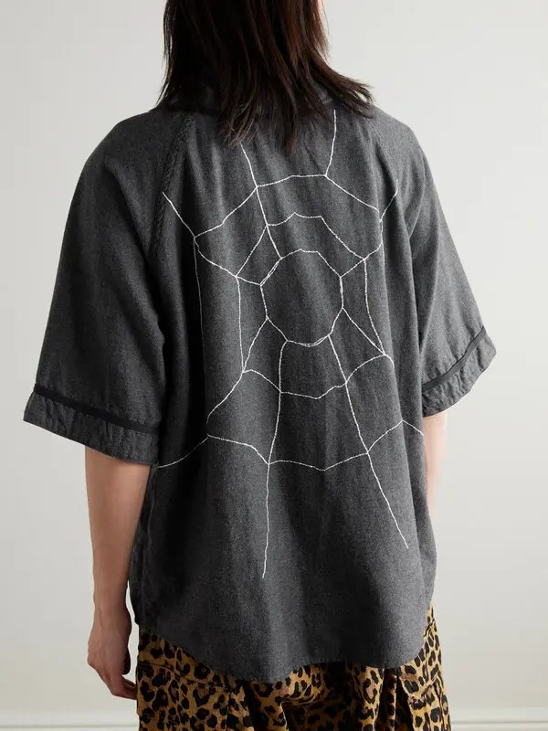 Kapital Embroidered Felt-trimmed Cotton And Wool-blend Shirt - Gray