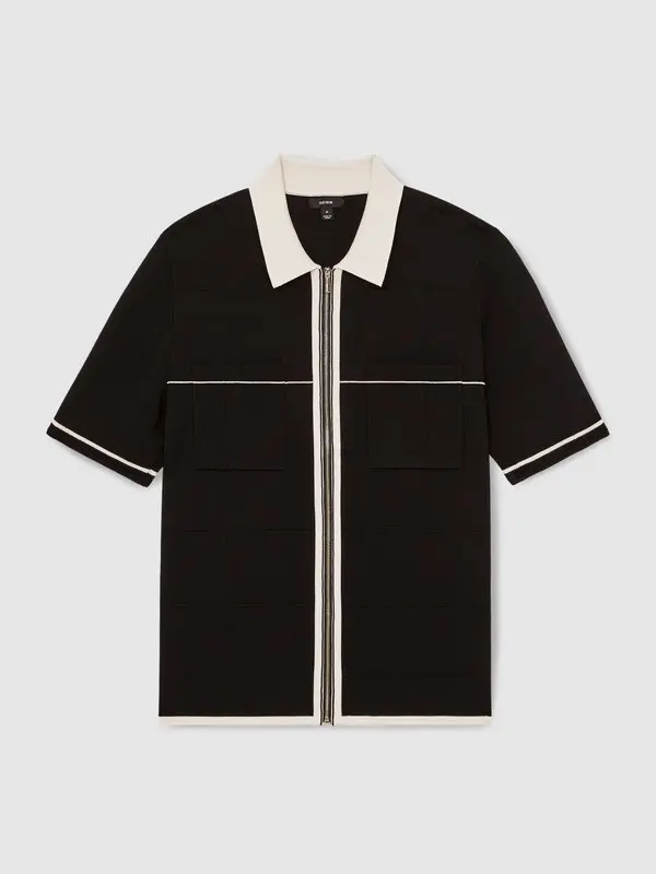 REISS Baxter Compact-knit Tipped Zip-through Shirt