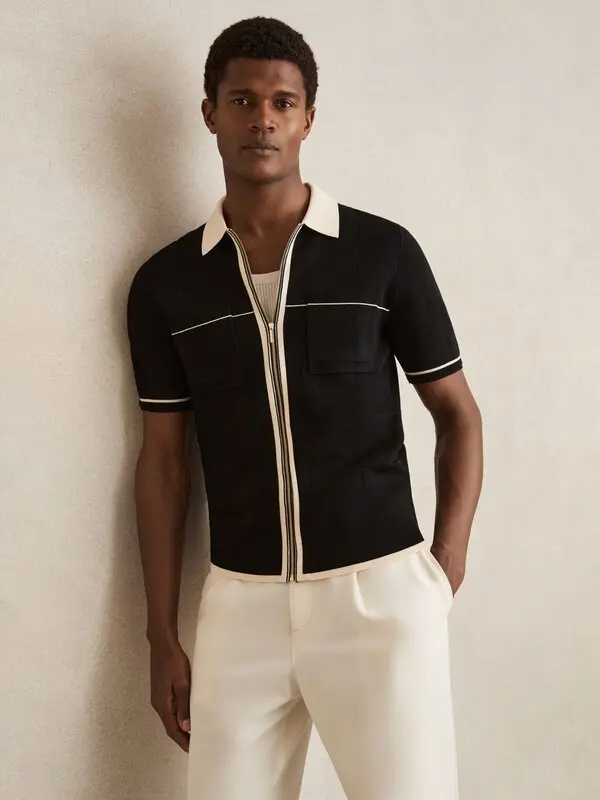 REISS Baxter Compact-knit Tipped Zip-through Shirt