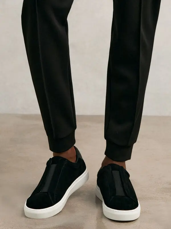 REISS Suede Slip-on Trainers - Black