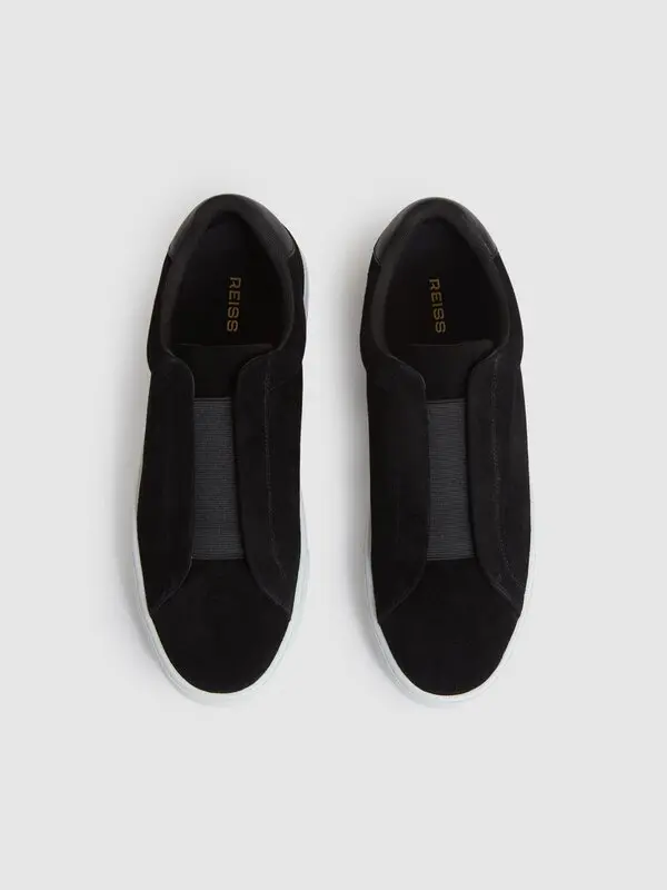 REISS Suede Slip-on Trainers - Black