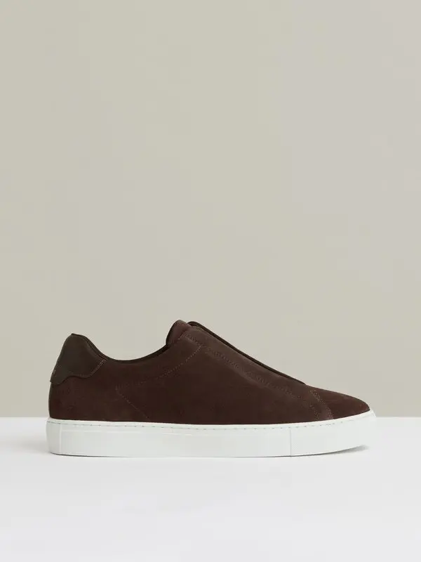 REISS Suede Slip-on Trainers - Chocolate Brown