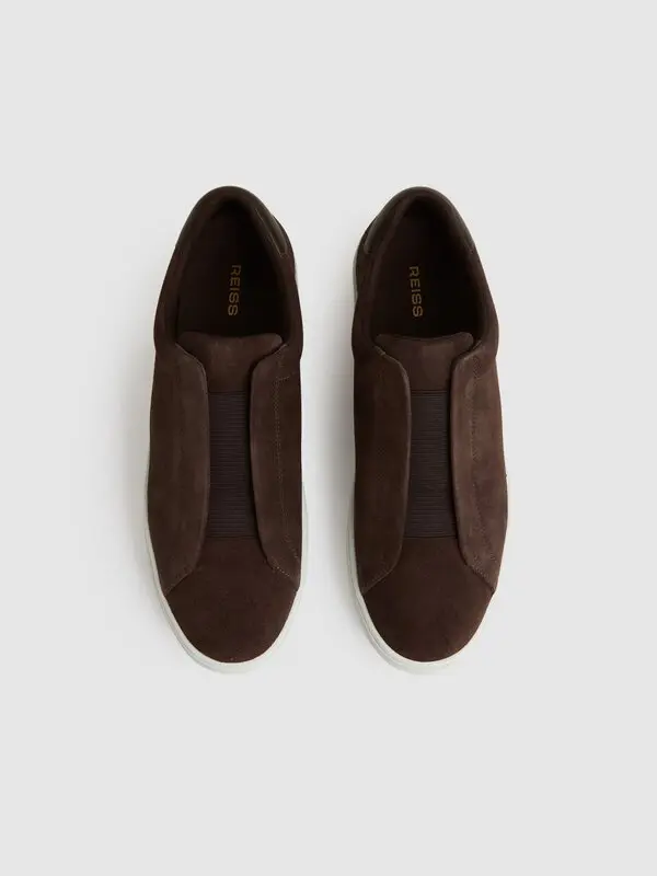 REISS Suede Slip-on Trainers - Chocolate Brown
