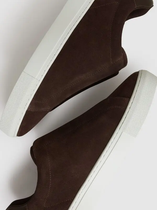 REISS Suede Slip-on Trainers - Chocolate Brown