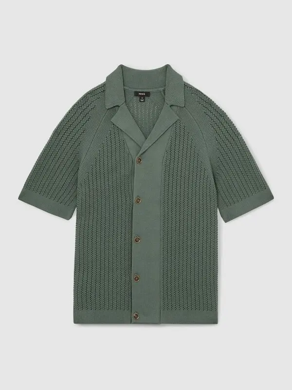 REISS Alphonso Cotton Textured-knit Cuban-collar Shirt