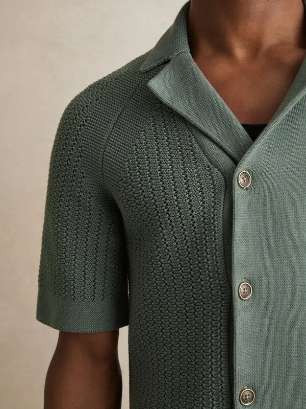 REISS Alphonso Cotton Textured-knit Cuban-collar Shirt
