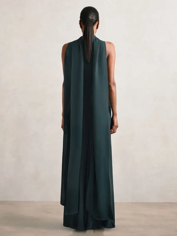 REISS Greta Petite Crepe Cape Maxi Dress - Teal Green
