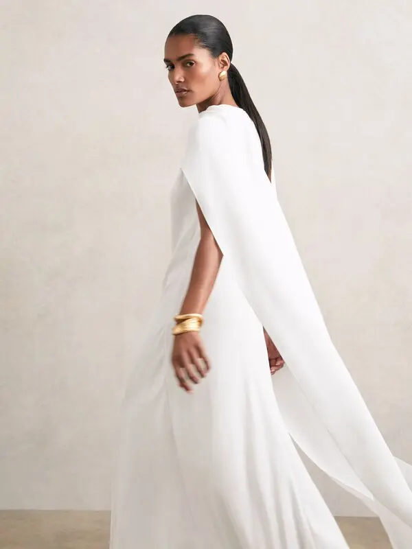 Reiss Crepe Cape Maxi Dress - White - 30% Off | Editorialist