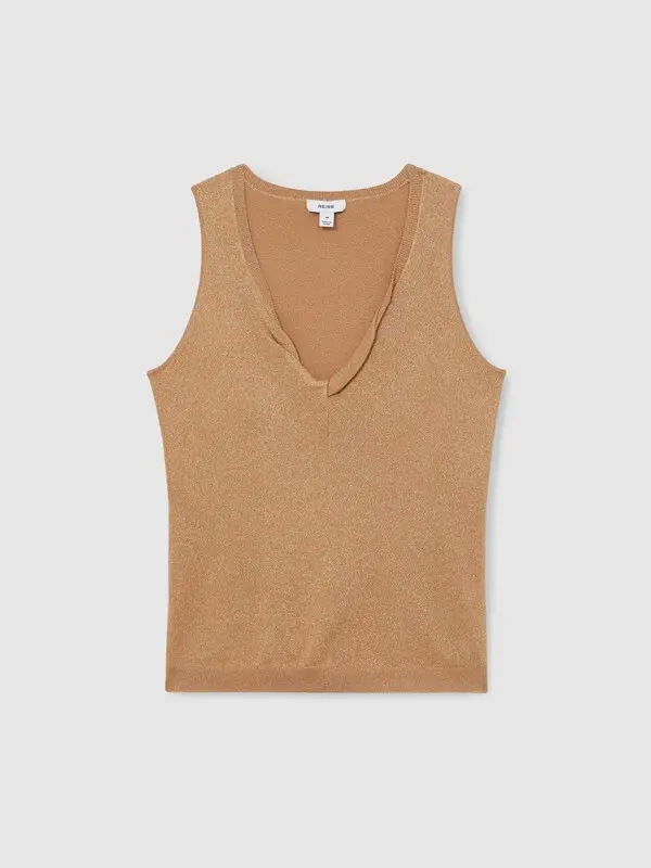 REISS Metallic-knit Twist-neckline Vest