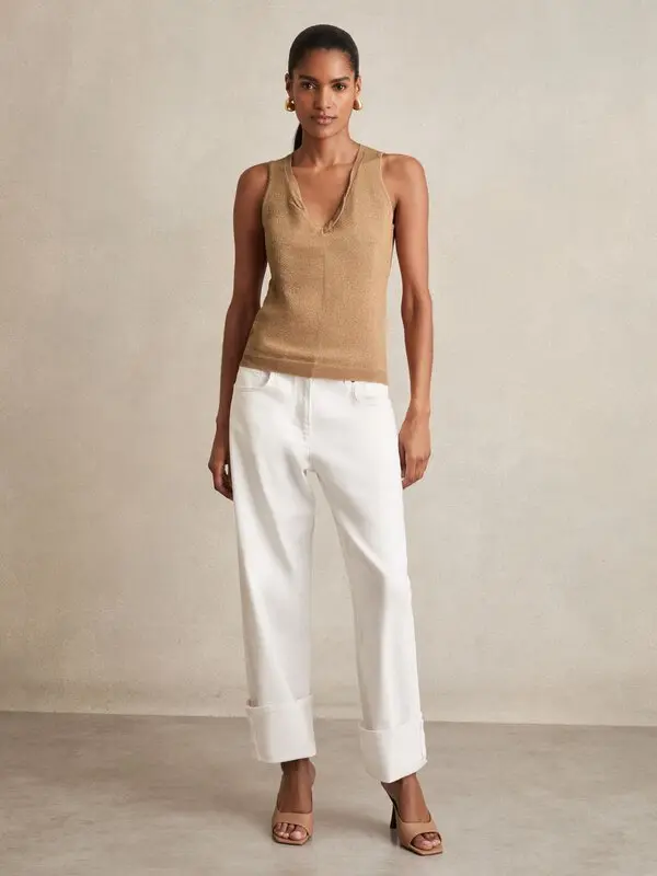 REISS Metallic-knit Twist-neckline Vest