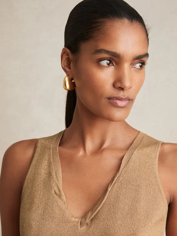 REISS Metallic-knit Twist-neckline Vest