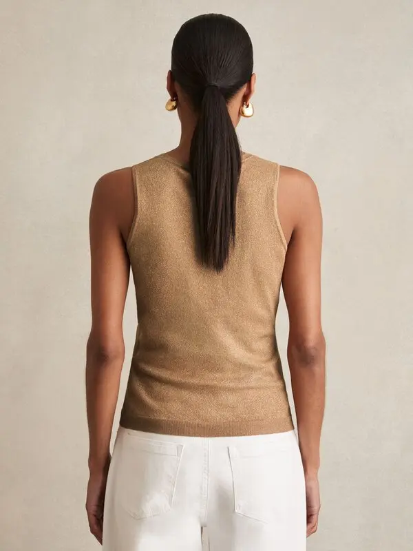 REISS Metallic-knit Twist-neckline Vest
