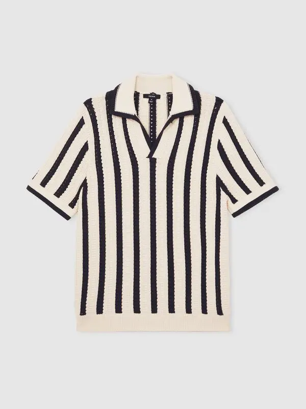REISS Duncan Cotton Blend Stripe Knit Polo Shirt