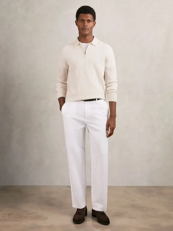 REISS Hamilton Wool Waffle-knit Half-zip Polo Shirt - Off White