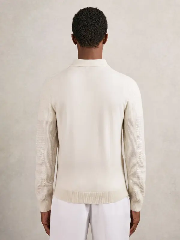 REISS Hamilton Wool Waffle-knit Half-zip Polo Shirt - Off White