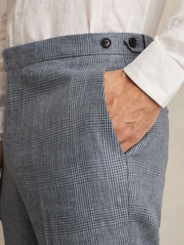 REISS Reef Slim Fit Linen Check Suit Trousers