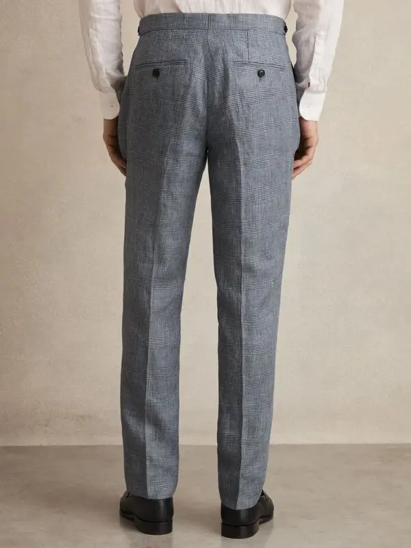 REISS Reef Slim Fit Linen Check Suit Trousers