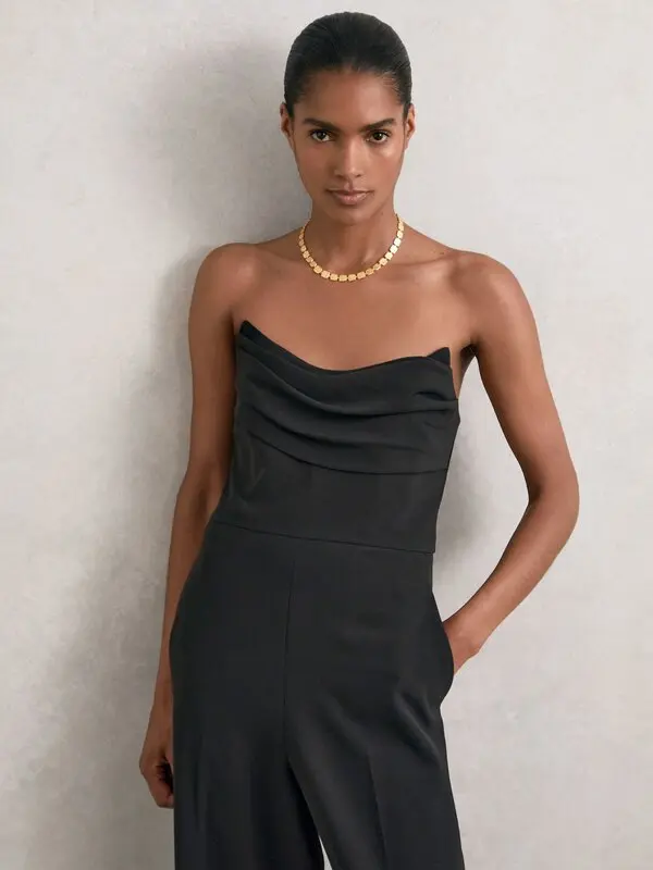 REISS Ayla Structured Strapless Wide-leg Jumpsuit - Black